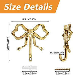 MOROBOR Brass Bow Hooks, 2PCS Home Decorative Hooks Wall Mounted Bow Hooks Modern Key Holder Gold Single Prong Coat Hanger for Home Office Nursery Room Decoration/2.6"