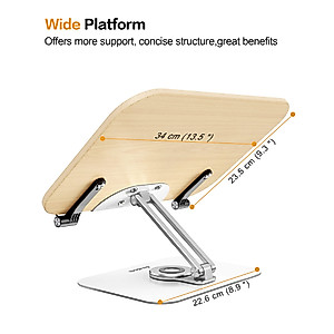 Book Stand for Reading, Amasrich Adjustable Holder with 360° Rotating Base & Page Clips, Foldable Desktop Ricer for Cookbook,Sheet Music,Laptop,Recipe,Textbook,Hands Free,Wood,Aluminium