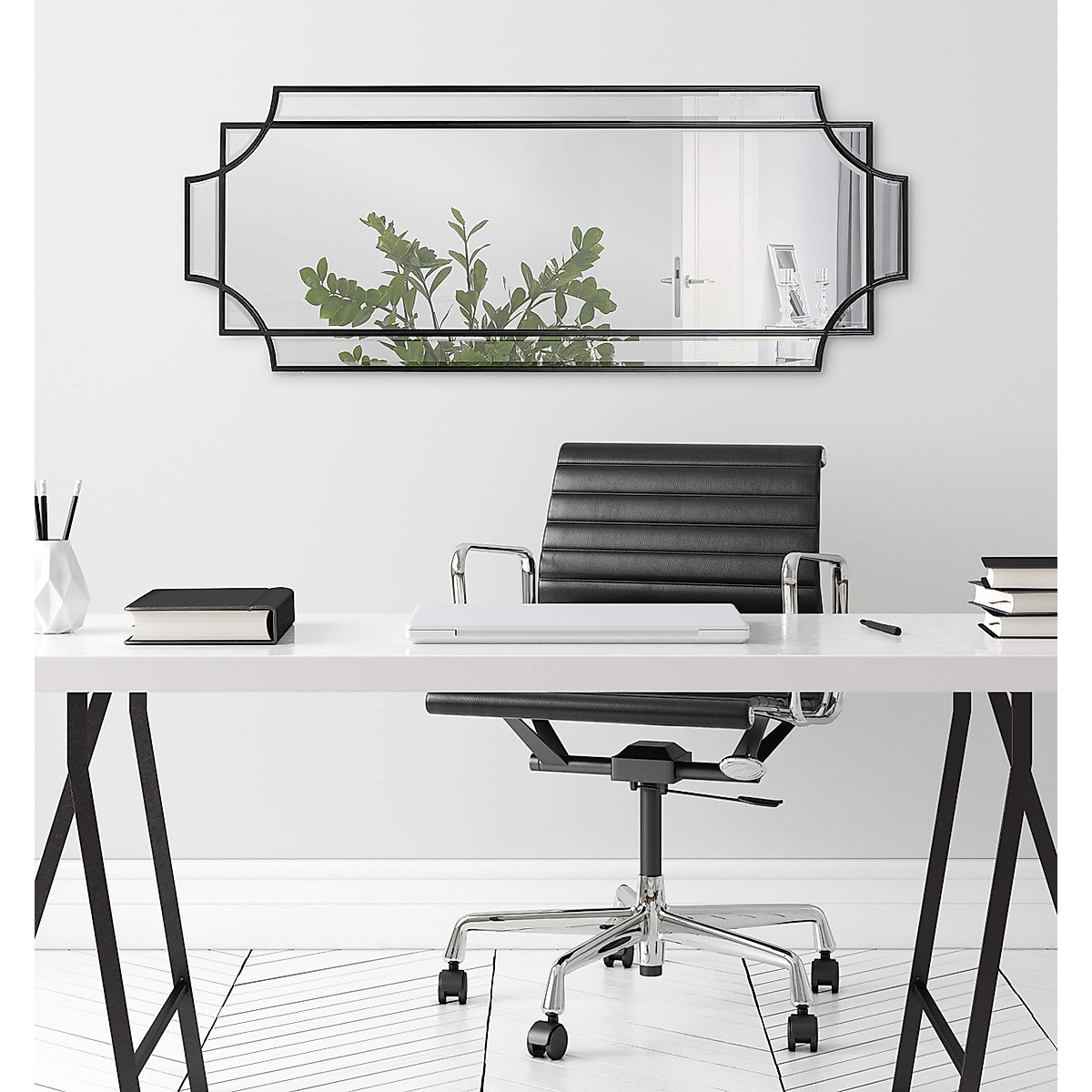 Kate and Laurel Minuette Glam Wall Mirror, 16 x 42, Black, Elegant Traditional Home Decor with A Boho Charm