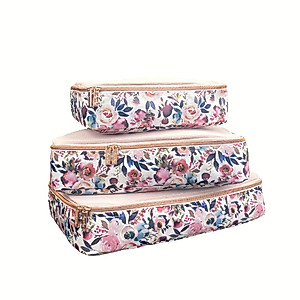 Itzy Ritzy Packing Cubes for Travel – Set of 3 Large Packing Cubes or Travel Organizers; Each Cube Features a Mesh Top, Double Zippers and a Fabric Handle; Large Sizes (Blush Floral)