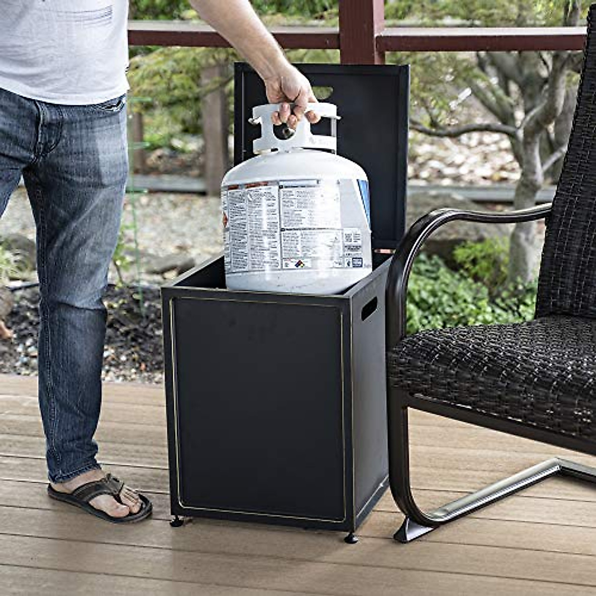 Bond Manufacturing 67635 Cover Hideaway Table for Gas Fire Pits, Suitable for Any 20lb Propane Tank, Black