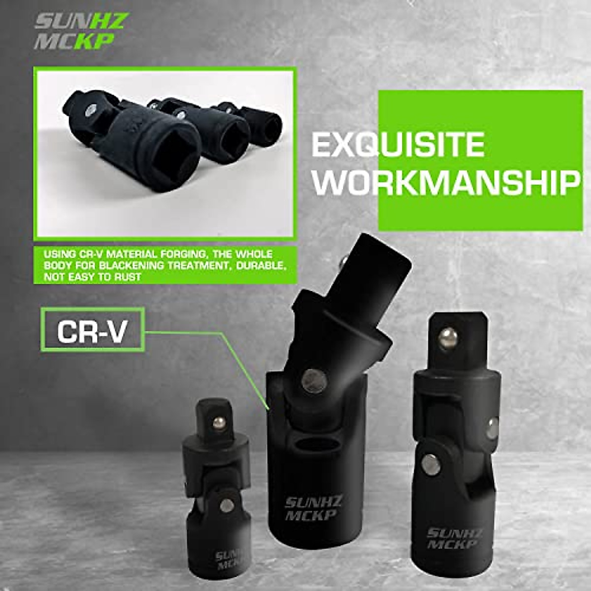 SUNHZMCKP Universal Joint Socket, 3-Piece，1/4-Inch, 3/8-Inch, 1/2-Inch Drive Set