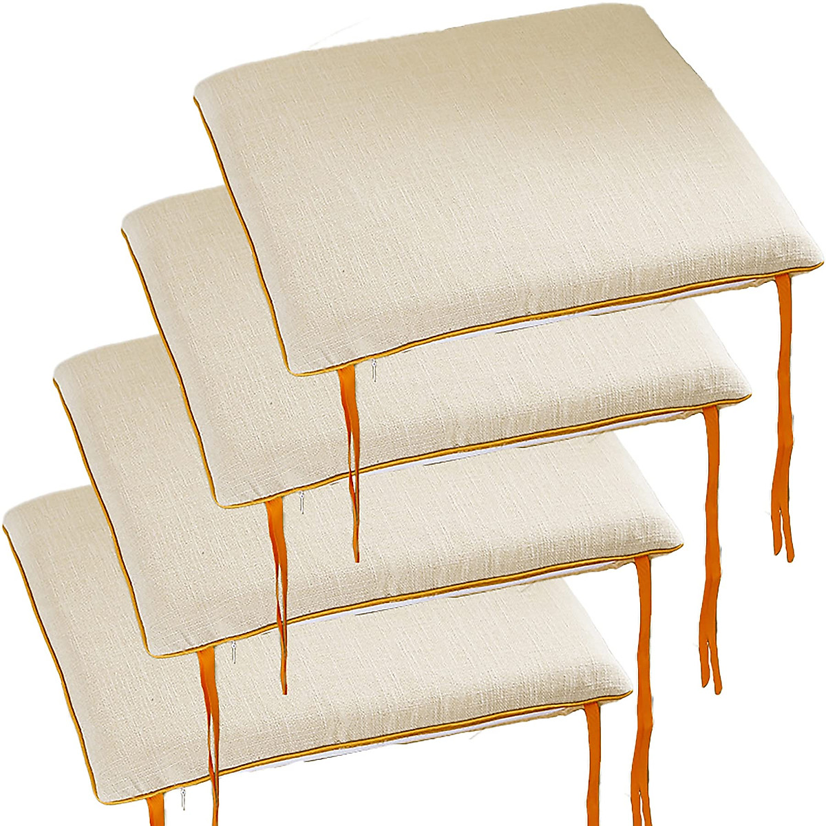 JREDDI Chair Cushions for Dining Chairs Set of 4 - Linen Kitchen Chair Cushions Set of 4, Dining Chair Cushions Set of 4, Chair Pads with Ties for Home Kitchen Office Decor (Beige, Hard Cotton)