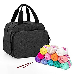 LoDrid Crochet Kit with 6 E-Books, Yarn Storage Bag with 12(50g) Colors Yarn & 2 Crochet Hooks, Portable Bag Organizer with Knitting Starter Set, Supplies Tools for Beginners, Kids & Adults, Black