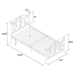 DHP Bombay Metal Platform Bed with Parisian Style Headboard and Footboard, Adjustable Base Height for Underbed Storage, No Box Spring Needed, Twin, White