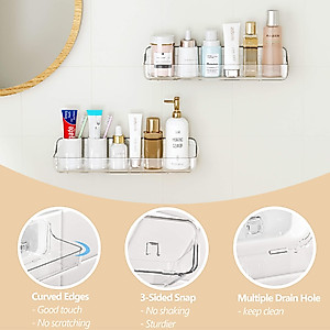 UDD Acrylic Shower Caddy Adhesive Shelf, 2pc Plastic Shower Organizer with Self Adhesive Tape, No Drilling Clear Wall Mount Shower Shelves for Bathroom Kitchen, Clear