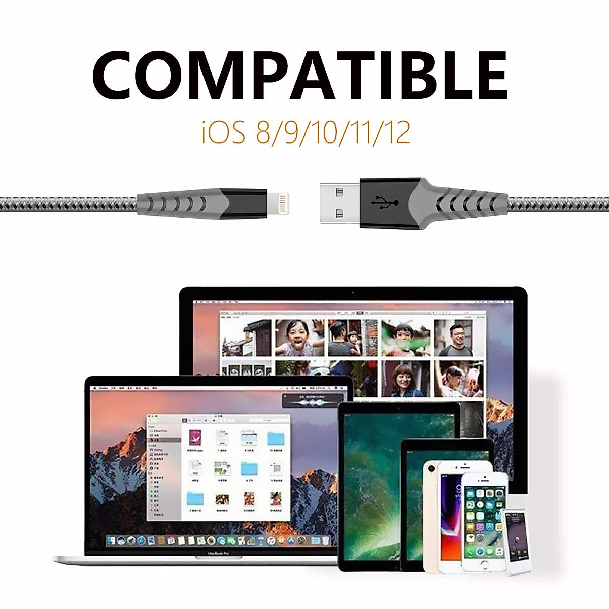 iPhone Charger, Lightning Cable MFi Certified iPhone Charger Cable 5Pack 0.6ft 2x3ft 2x6ft iPhone Charging Cable for iPhone 13 12 11 Xs Max XR X 8 8Plus 7 7Plus 6S 6S Plus SE iPad Nan More(Orange)