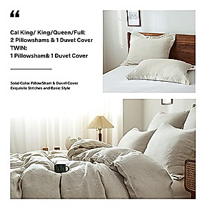 Simple&Opulence 100% Linen Duvet Cover Set with Washed-French Flax-3 Pieces Solid Color Basic Style Bedding Set-Breathable Soft Comforter Cover with 2 Pillowshams(King,Linen)