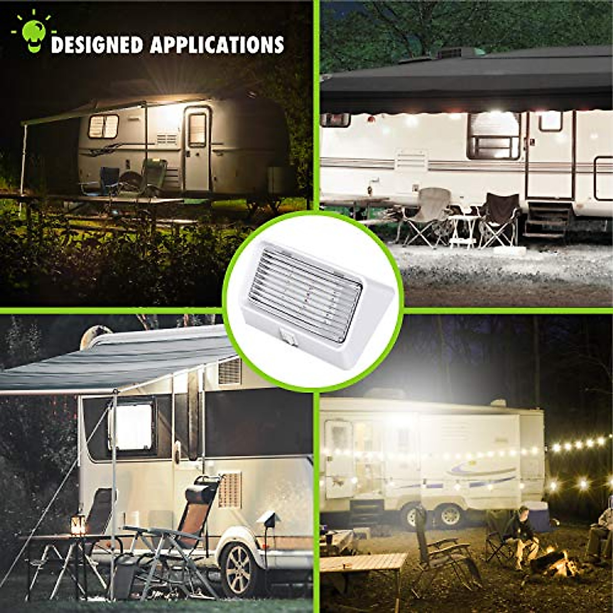 Leisure LED RV Exterior Porch Utility Light with Switch - 12v 280 Lumen Lighting Fixture. Replacement Lighting for RVs, Trailers, Campers, 5th Wheels. White Base, Clear and Amber Lens (White, 1-Pack)