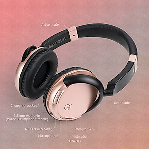 BAOBER Bluetooth Wireless Over Ear Light Weight Headphone with Low Latency USB Transmitter for TV,PC,3.5mm Audio Device, Stereo Wireless Headset Built-in Microphone for Cell Phone (Rose Gold)