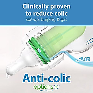 Dr. Brown's Natural Flow Anti-Colic Options+ Narrow Baby Bottle, 4 oz/120 mL, with Level 1 Slow Flow Nipple, 0m+, 4 Bottles