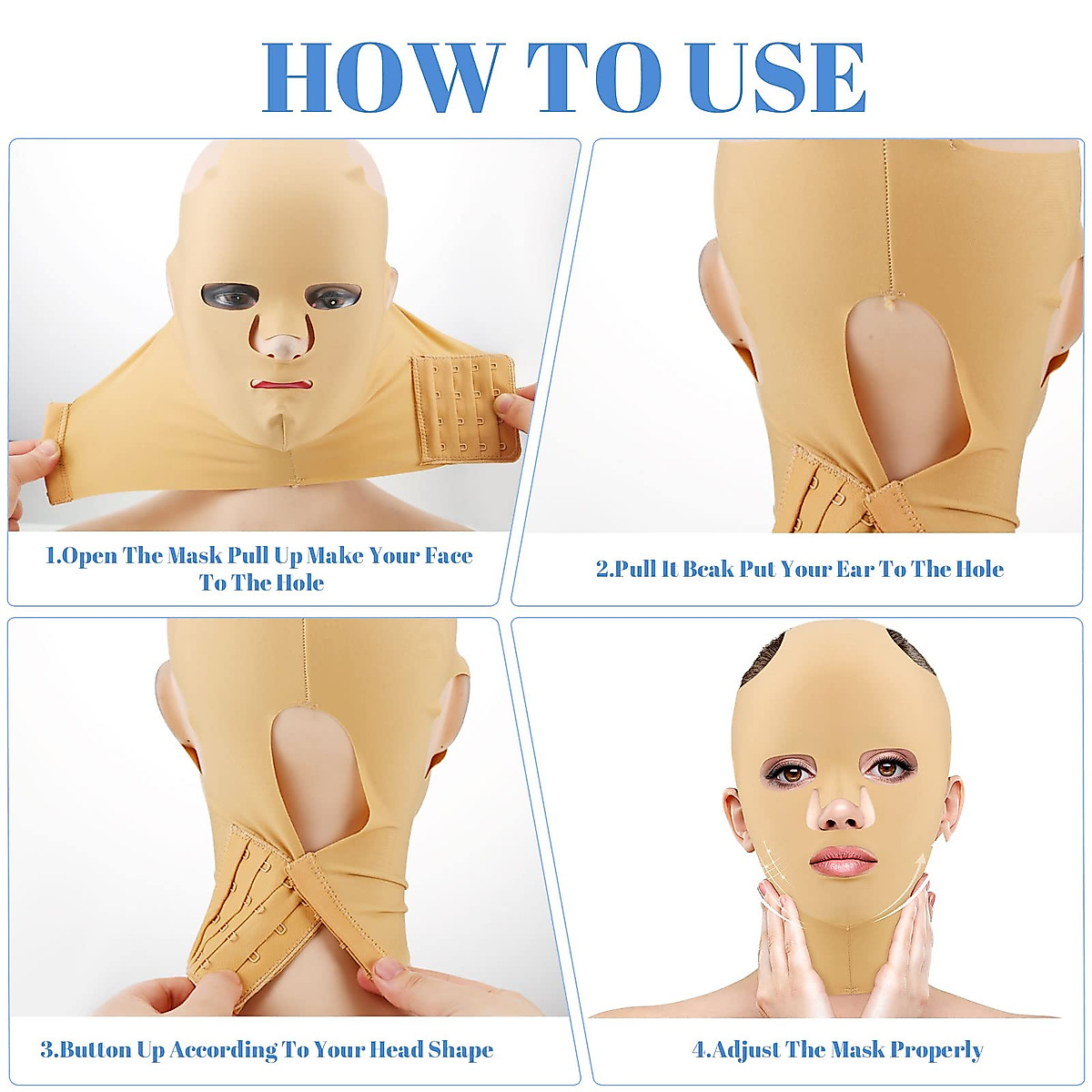 Treela 2 Pieces Full Face Lift Sleeping Belt Reusable Mask Chin Lift Facial Mask Face Belt Double Chin Thin Facial Bandages Cheek Belt Strap Face Massage Shaper for Women