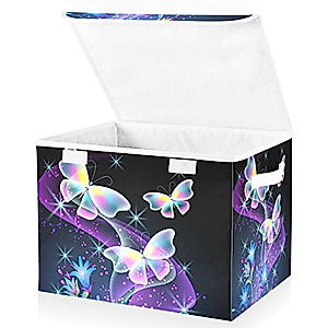 innewgogo Flowers Butterfly Storage Bins with Lids for Organizing Large Collapsible Storage Bins with Handles Oxford Cloth Storage Cube Box for Dog Toys
