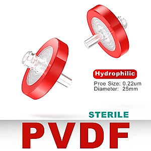 Sterile Syringe Filter PVDF Hydrophilic Filtration 0.22um Pore Size,25mm Membrane Diameter Individually Packed 10/pk by Biomed Solutions