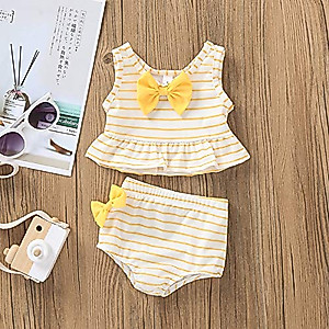 Baby Girl Bikini Striped Beach Swimsuit Ruffles Bathing Suit Adjustable Swimwear 2 Pcs Set (0-6 Months, B Yellow)