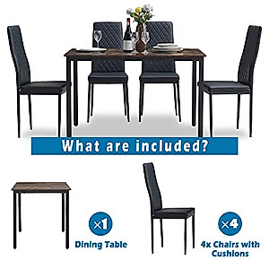 Tassullo Dining Table and Chair Set for 4, 47 Inch MDF Tabletop Kitchen Table Set with High Back PU Leather Chairs, Nesting for Space Saving (Table & Chair Set)