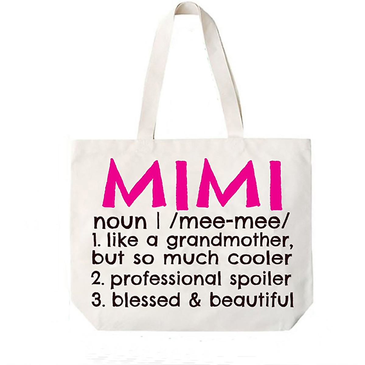 COCOVICI Mimi Tote Bag | Mimi Definition Tote Bag | Grandma Gifts | Mimi Gifts | Mimi Christmas Gift | Christmas Gift from Grandkids (Mimi Definition Pink/Black Font)