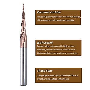 SpeTool Tapered Ball Nose End Mill 1/4" X 3" with 0.5mm Tip Diameter(0.25mm Radius) Ball Nose 5.26Deg Router Bit for CNC Machine Engraving Carving Bits H-Si Coated