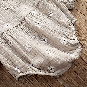 Newborn Baby Girls Floral Print Long Sleeve Round Neck Vintage Romper Infants Ruffles Jumpsuit (0-6months, Grey Flower)