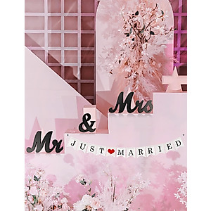 Nine to Nine Wedding Decorations Set, Large Mr and Mrs Sign & Just Married Banner, Mr & Mrs Signs for Wedding Table, Wooden Letters Wedding Decor, Wedding Decorations for Reception, Ceremony and Anniversary Party Valentine's Day Decor, White