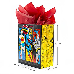 Hallmark 13" Large Justice League Gift Bag with Tissue Paper (Wonder Woman, Superman, Batman, Flash, Aquaman, Cyborg)