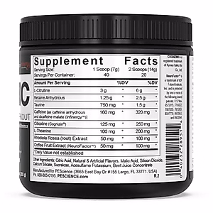 PEScience Prolific Pre Workout Powder, Strawberry Kiwi, 40 Scoop, Energy Supplement with Nitric Oxide
