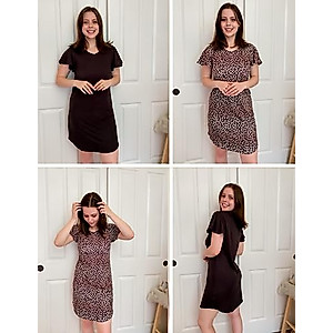 Ekouaer 2 Pack Nightgowns for Women Loose Night Shirt Comfy Sleepwear Ladies Soft Loungewear Black and Leopard XL