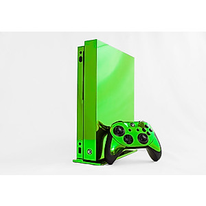 Lime Chrome Mirror - Vinyl Decal Mod Skin Kit by System Skins - Compatible with Microsoft Xbox One X (XB1X)