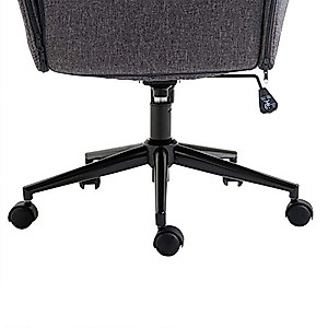 Vinsetto Modern Mid-Back Tufted Linen Home Office Desk Chair with Adjustable Height, Swivel Adjustable Task Chair with Padded Armrests, Dark Grey