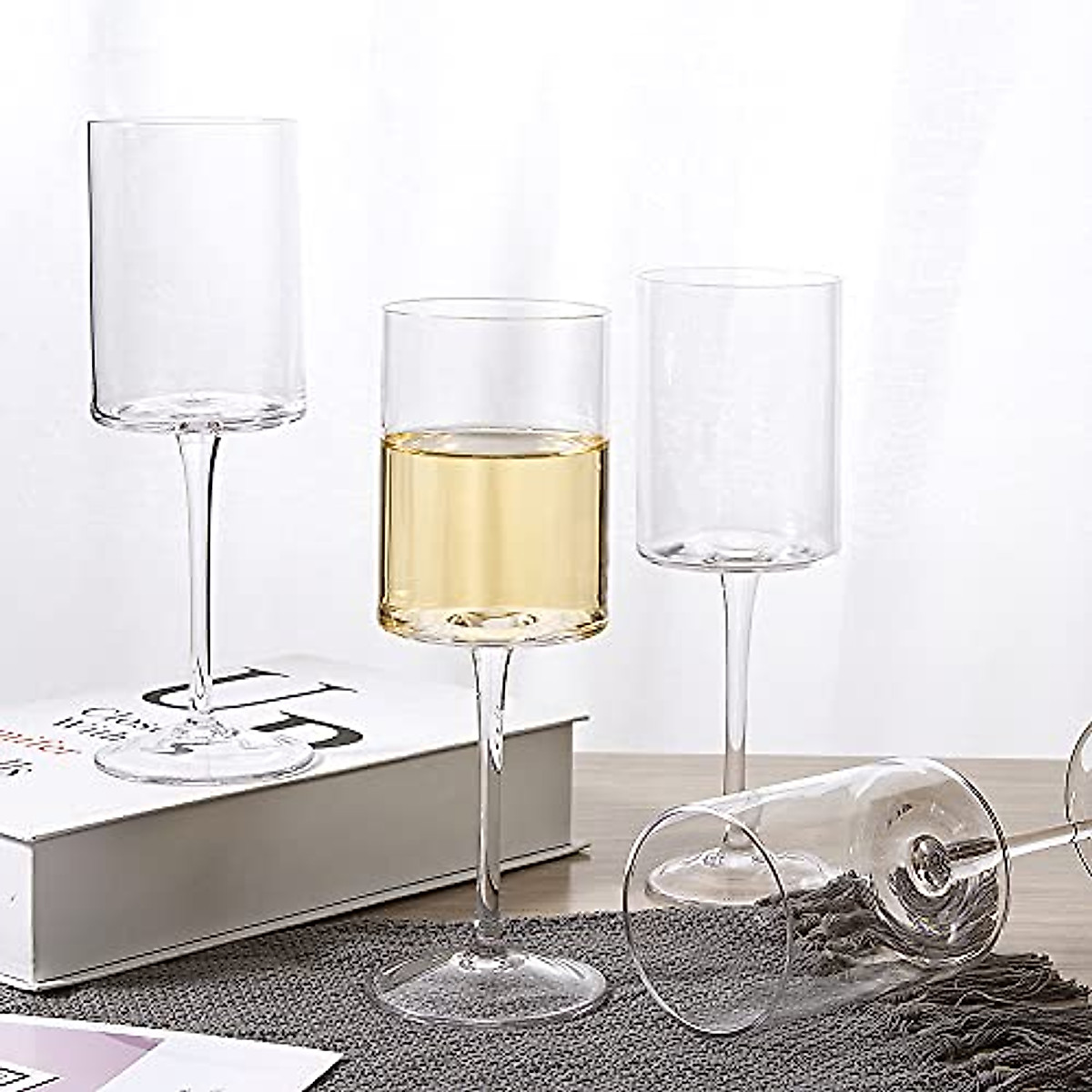 Red or White wine glasses 15oz Hand Blown Premium Crystal square wine glass set of 4 Unique Large Wine Glasses Long Stem for men or women Wedding, Anniversary, Christmas