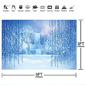 Aperturee Christmas Winter Backdrop, 5X3ft Birthday Party Decorations Frozen Crystal Pendant Ice and Snow White World Photography Background for Children Photo Studio Props
