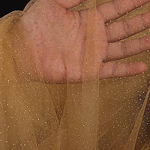 SHAYUAN 60" x 8 Yards Glitter Tulle Fabric Rolls for Bridal Veil Tutu Skirts Tulle Bolt Ribbons DIY Sewing Crafts Wedding Arch Bridal Showers Decoration Photography - Gold
