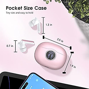 Wireless Earbuds Bluetooth 5.3 Headphones 40 Hrs Playtime with LED Display, Deep Bass Stereo and Noise Cancelling Bluetooth Ear Buds IP7 Waterproof Wireless Earphones with Mic for iPhone Android Pink