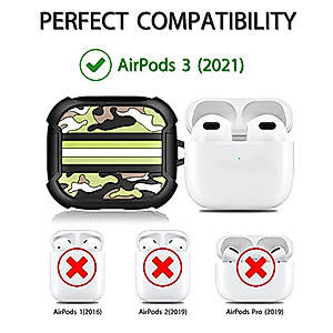 Tamiia Case Compatible with AirPods 3rd Generation (2021) Luminous Cover, Rugged Corner Design AirPods 3 Camo Case, Full-Body Shock Protective Cover with Keychain for AirPods 3 Charging Case, Black