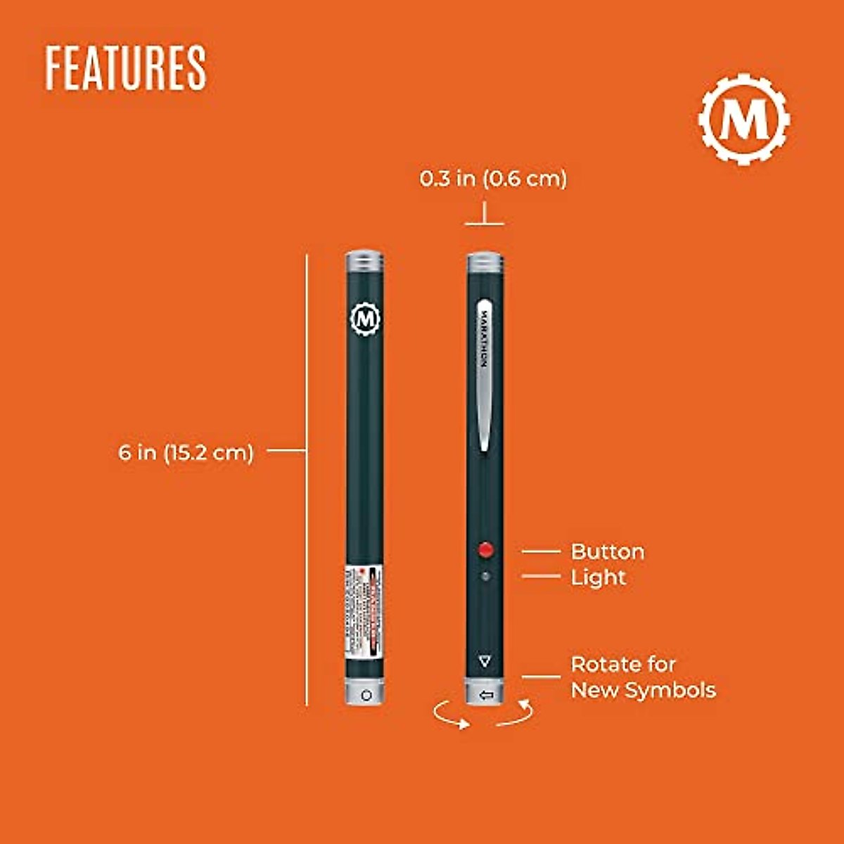 Marathon Multi Symbol Laser Pointer, Red - 1 Mile Night-time Range & Visible in Broad Daylight - 4 Custom Pointers - TAA Compliant - Two AAA Batteries Included