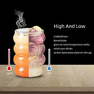 KEMORELA 18oz Wave Shape Beverage Glasses With Straws,Vintage Glass Cups Wine Mugs Of 4 Set, Ripple Drinking Glasses,for Juice Beer Wine Champagne Cocktail Home Kitchen Bar Mixed Drinks (4PCS-Clear)