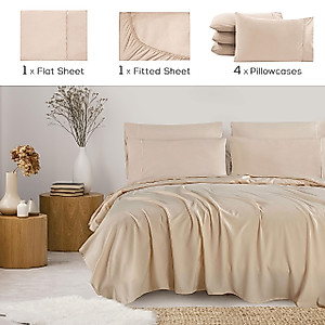 Mueller Luxury 6 PC Full Size Bed Sheets, Super Soft 1800, Deep Pocket up to 16" Full Size Sheets, Transfers Heat, Breathes Better, Hypoallergenic, Wrinkle-Resistant, Oeko-TEX, Cream
