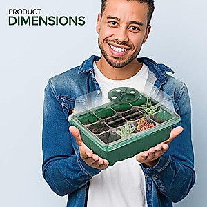 Seed Starter Kit (10 Pack) 12 Cell (120 Total) Seedling Plant Germination Tray for Gardening, Set with: Garden Dome Lids, Base Seed Trays for Soil, Planting Hand Tools, Dibber, Widger, & Plant Tags