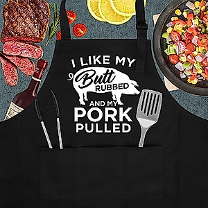 Miracu Funny Cooking Aprons for Men, Mens Grilling BBQ Aprons with Pockets - I Like My Butt Rubbed & My Pork Pulled - Fathers Day, Birthday Gifts for Men, Husband, Boyfriend, Guy, Dad, Friends, Him
