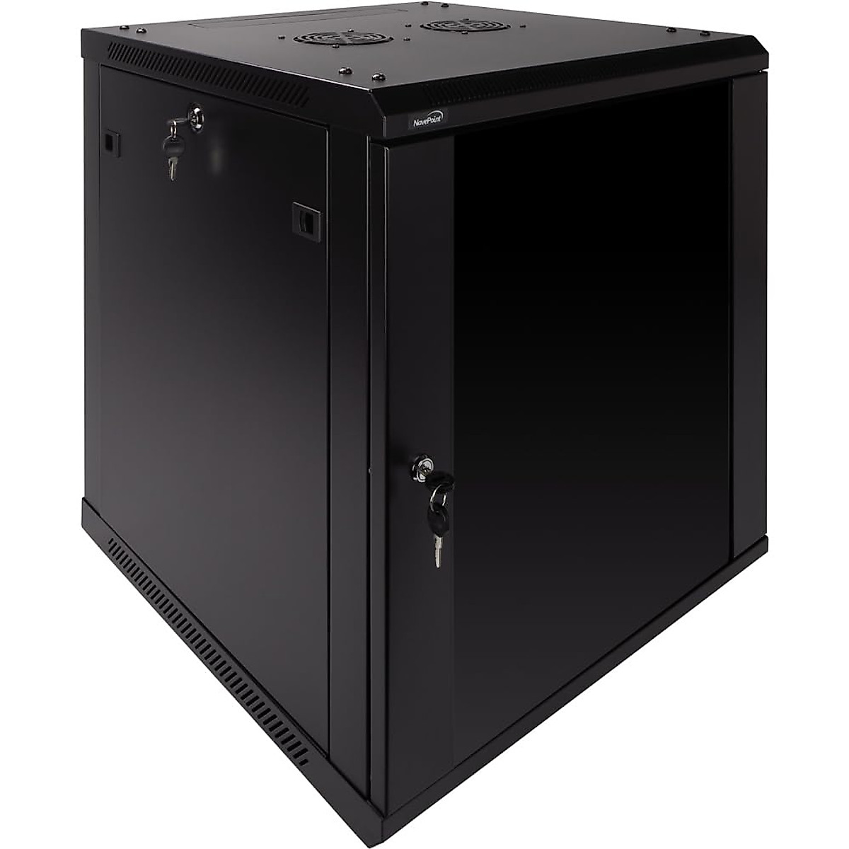 NavePoint 12U Server Rack Enclosure - 23.6” Deep, 12U Wall Mount Network Cabinet with Locking Glass Door for 19” IT Equipment, 12U Network Rack with 2 Fans, Removable Side Panels, Black