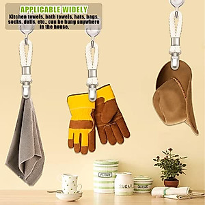 6 Pack Towel Hook Holder Braided Cotton Loop Towel Hangers Metal Clip Towel Hangers Rack Hand Towel Hook Tea Towel Holders for Kitchen Bathroom Ivory