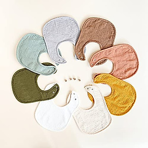 Konssy Muslin Baby Bibs 8 Pack Baby Bandana Drool Bibs Cotton for Unisex Boys Girls, 8 Solid Colors Set for Teething and Drooling