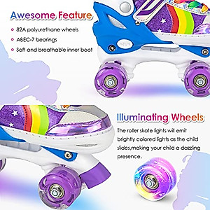 Hawkeye Roller Skates for Girls, 4 Sizes Adjustable Roller Skates for Kids Girls Boys Outdoor Indoor with Light up Wheels (Purple S)