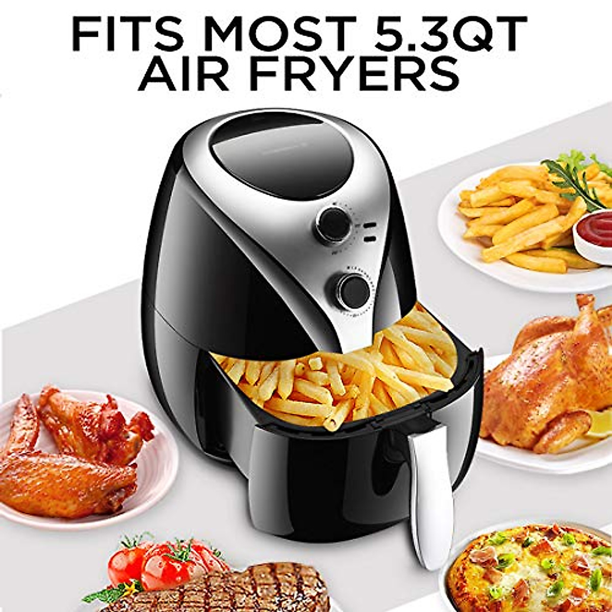Air Fryer Accessories, Set of 12 Fit for 5.3Qt and Larger Air Fryer with Cake & Pizza Pan, Metal Holder, Skewer Rack & Skewers, etc, Nonstick Coating, Dishwasher Safe