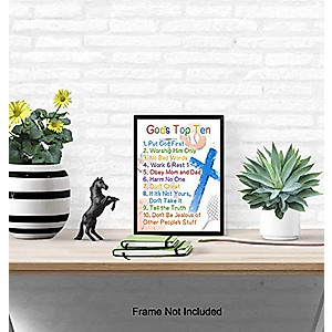 The Ten Commandments for Boys - Bible Verse Religious Christian Scripture Wall Art - Kids Wall Decor, Kids Bedroom Decor, Kids Wall Art - Gift For Child, Girls Room, Nursery Poster Print - 8x10