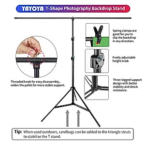 White Greenscreen Background T-Shape Portable Backdrop Stand, YAYOYA 6.5 X 5 Small White Background Green Screen Backdrop Stand Kit, Photo Backdrop Stand with Bag & Clamps for Photography Streaming