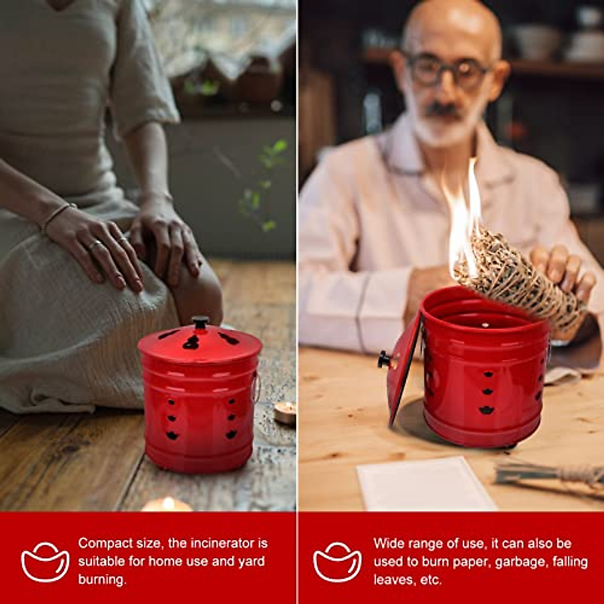 DOITOOL Small Burning Bucket Incinerator Barrel with Lid Incinerator Fire Bin Enamel Fire Cage Works Good to Burn Old Bills, Documents and Paper (10.22 x 10.22 inch)