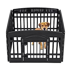 IRIS USA Dog Playpen, 4-Panel 24" Pet Playpen with Door, Puppy Playpen, Indoor/Outdoor Dog Pen, 35 x 35 x 24, Foldable, Customizable, Black
