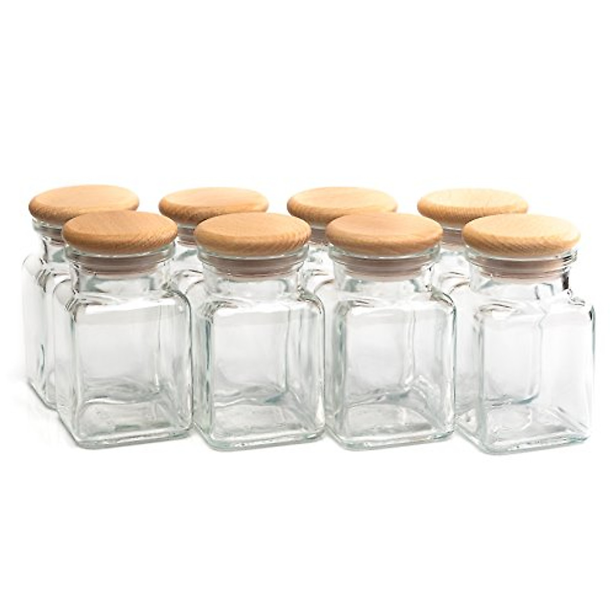 Kirrex Glass Spice Jars with Wooden Lid, 5oz (8 Jars)