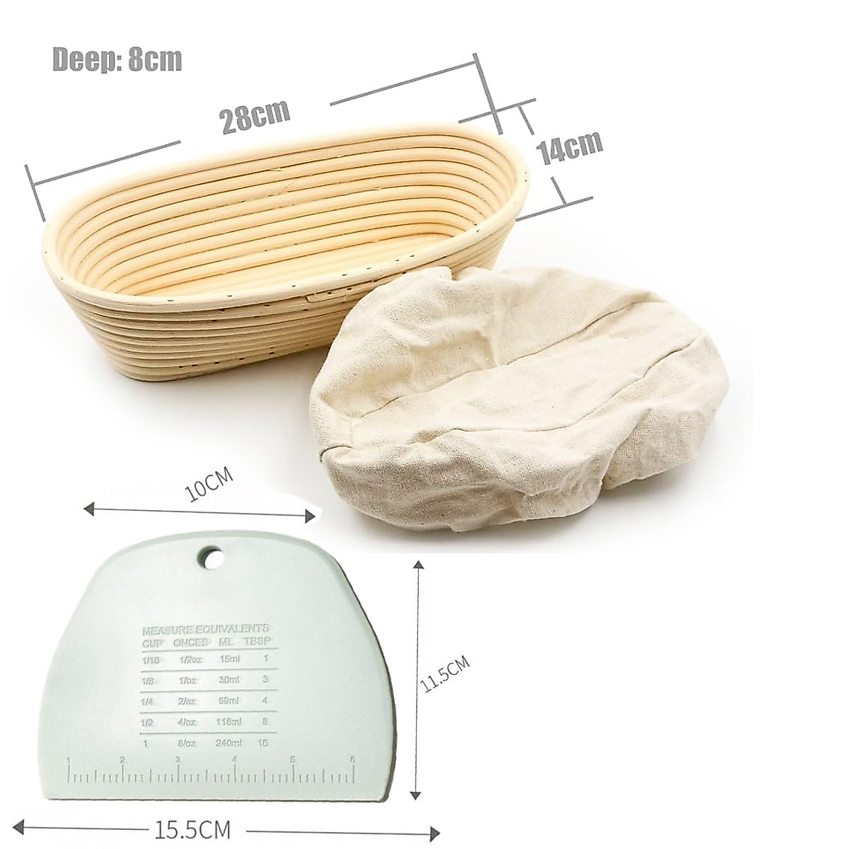 Leadigol Bread Banneton Proofing Basket + Dough Scraper,11 inch Oval Long Bread Dough Proofing Rising Rattan Basket & Liner,Rattan Brotform Bread Dough Set